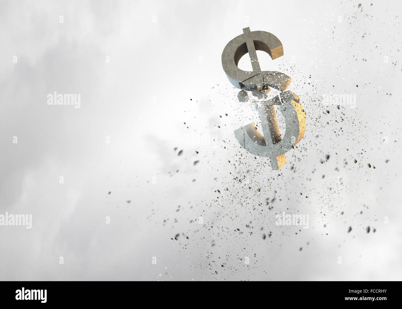 Conceptual image with stone broken dollar sign Stock Photo - Alamy