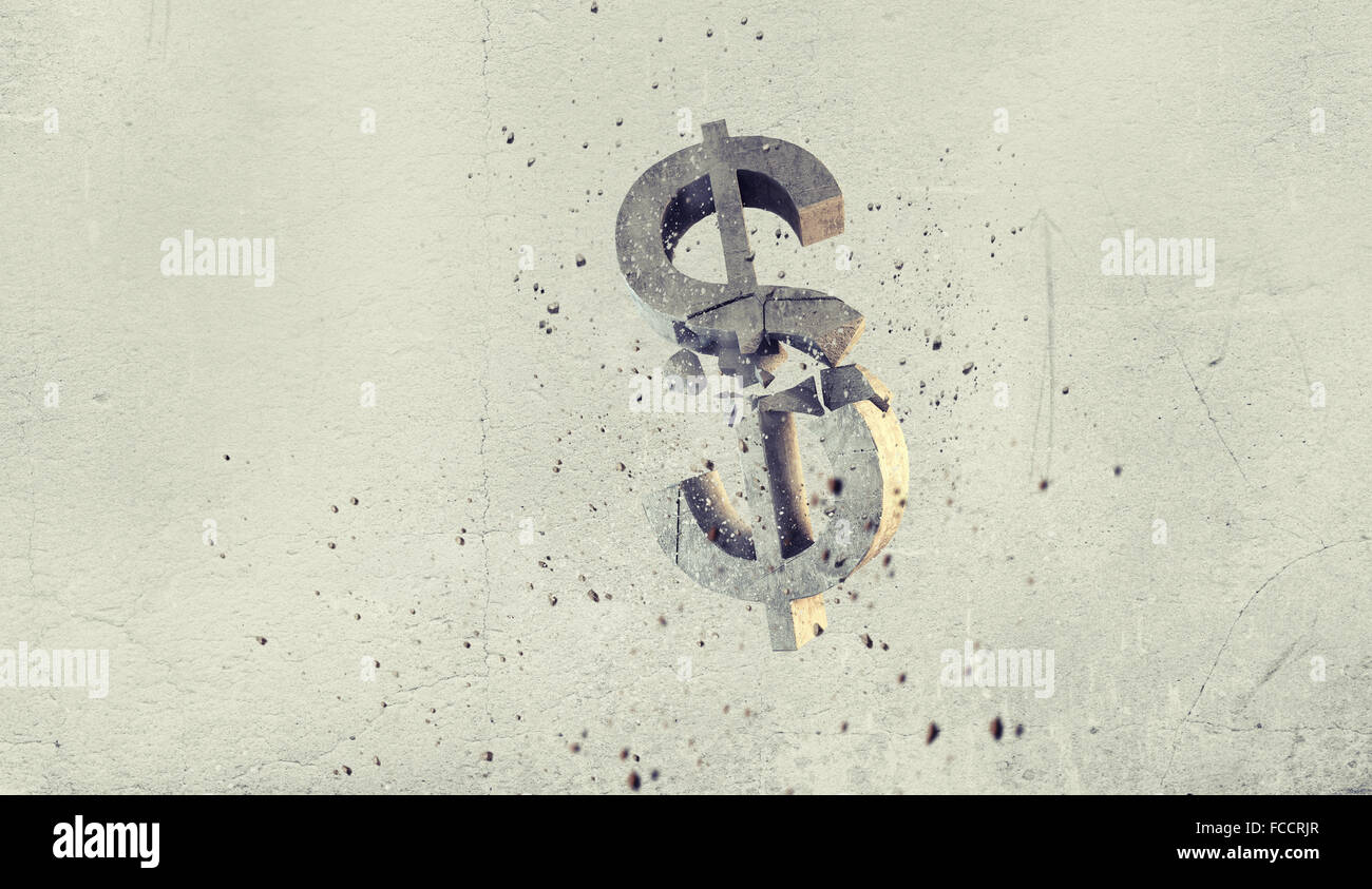 Conceptual image with stone broken dollar sign Stock Photo - Alamy