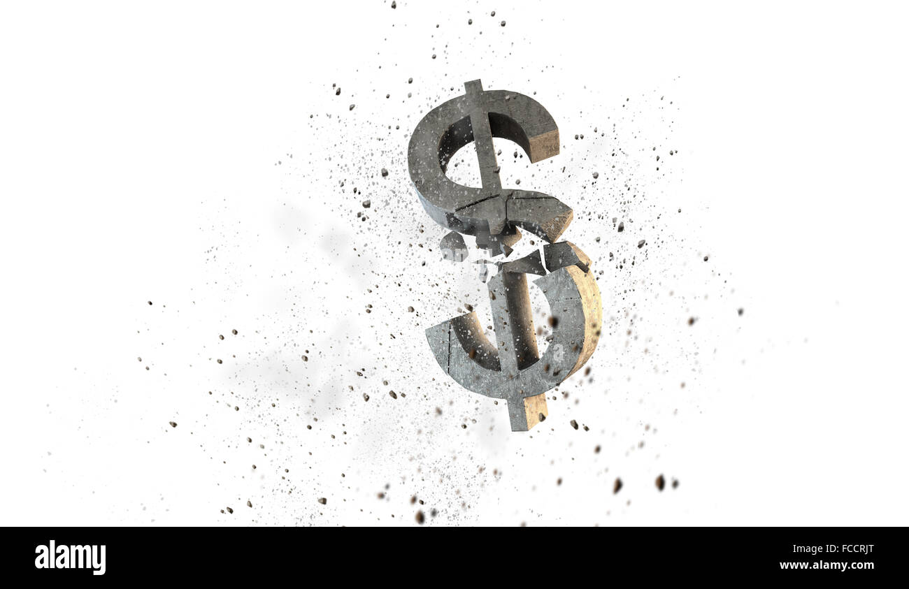 Conceptual image with stone broken dollar sign Stock Photo - Alamy