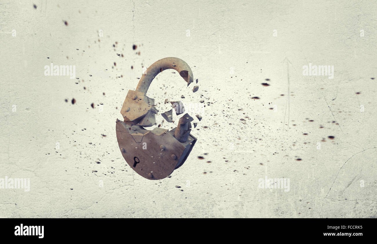 Conceptual image with stone broken lock on white background Stock Photo ...