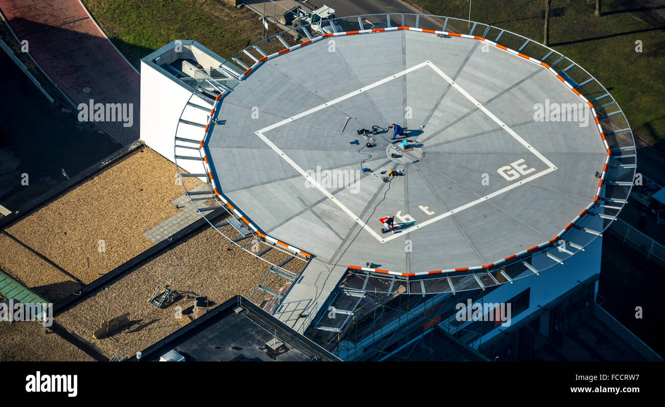 Aerial view, new helipad of Bergmannsheil hospital Gelsenkirchen-Buer ...