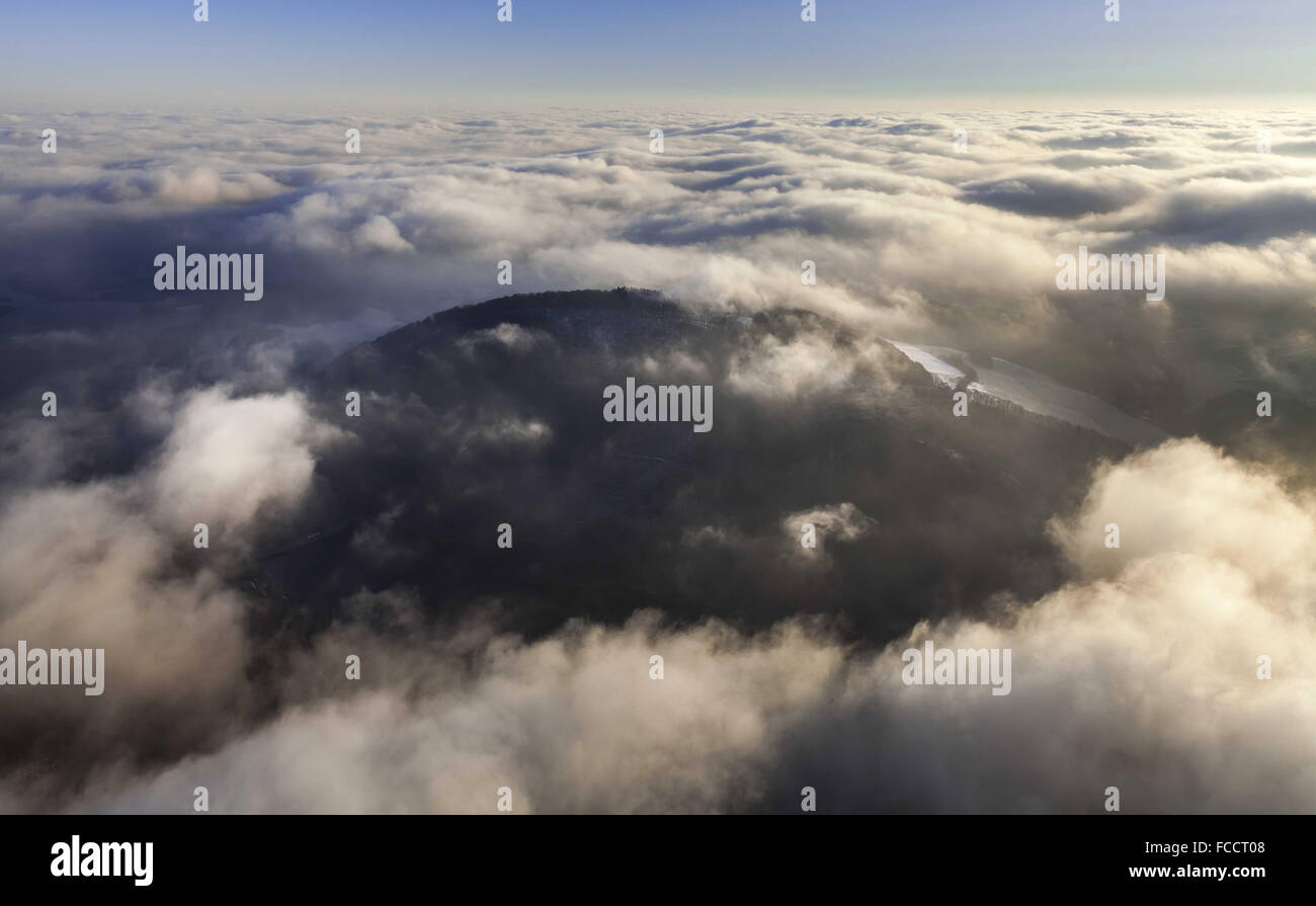 Aerial view, clouds on the ridge of the Sauerland, Brilon, Sauerland ...