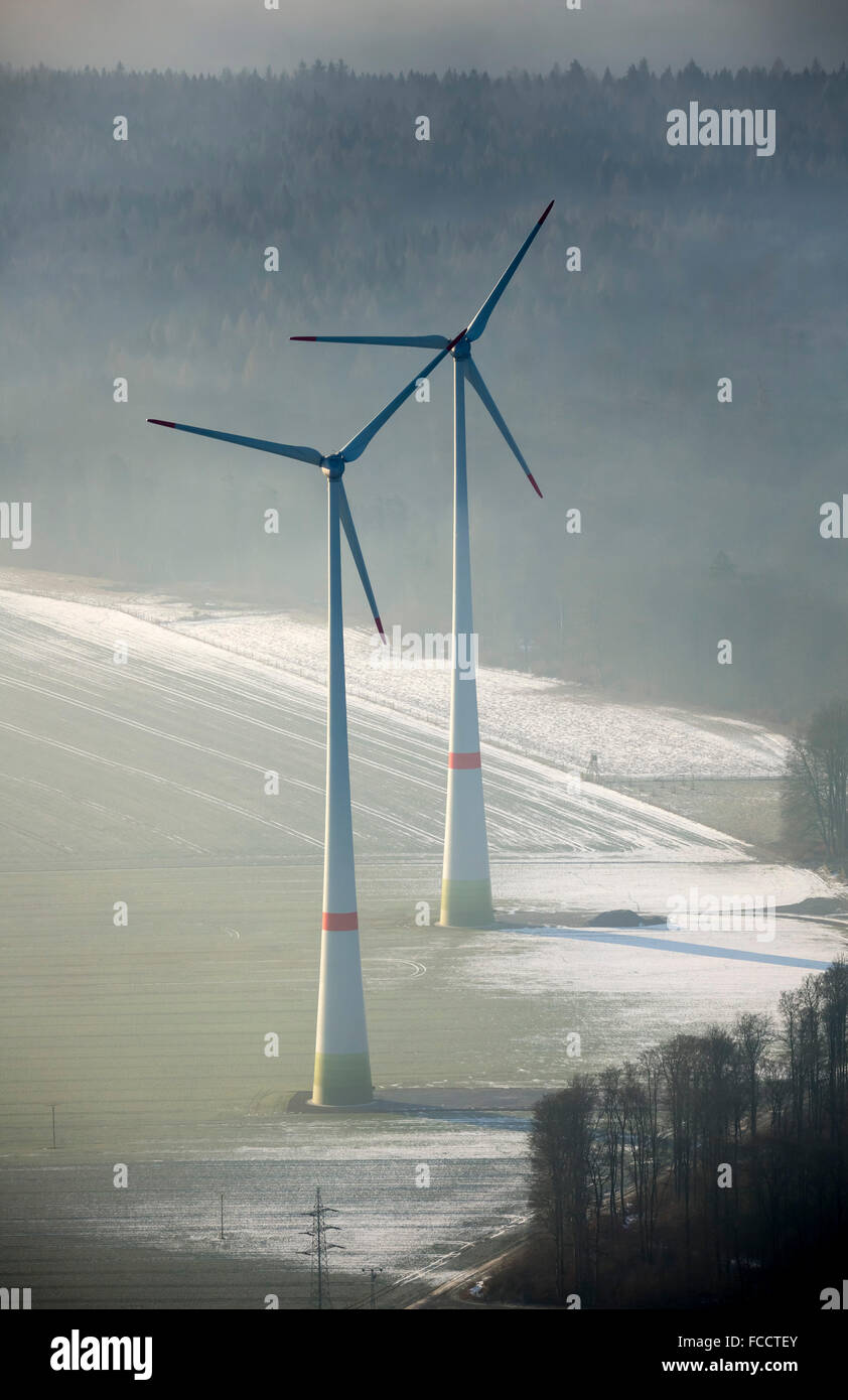Aerial view, wind turbines, wind power plants, alternative energy, wind ...