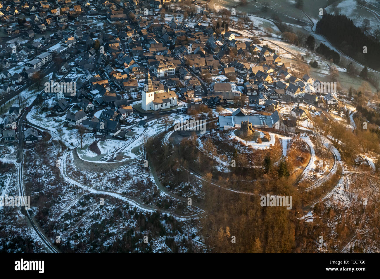 Aerial view, Eversberg with Schlossberg and church Eversberg, castle ...