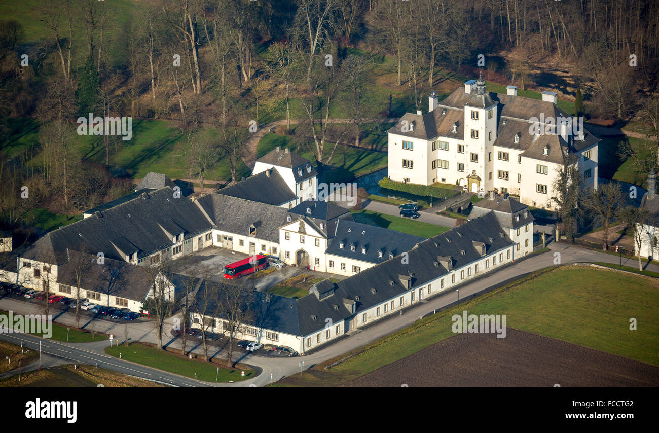 Aerial view, Chateau Laer Meschede with chapel, Meschede, Sauerland ...