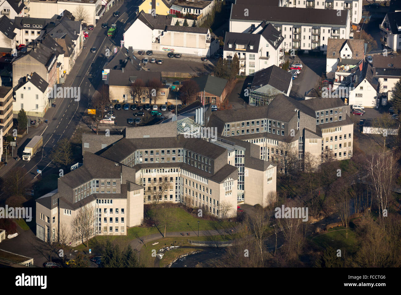 Aerial view, HSK Hochsauerlandkreis Kreishaus in Meschede, district ...