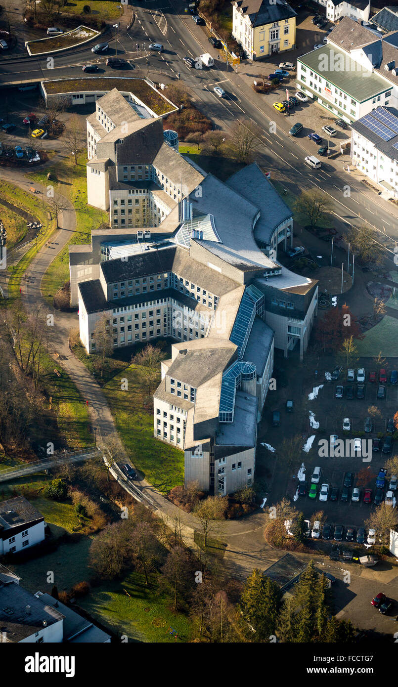 Aerial view, HSK Hochsauerlandkreis Kreishaus in Meschede, district ...