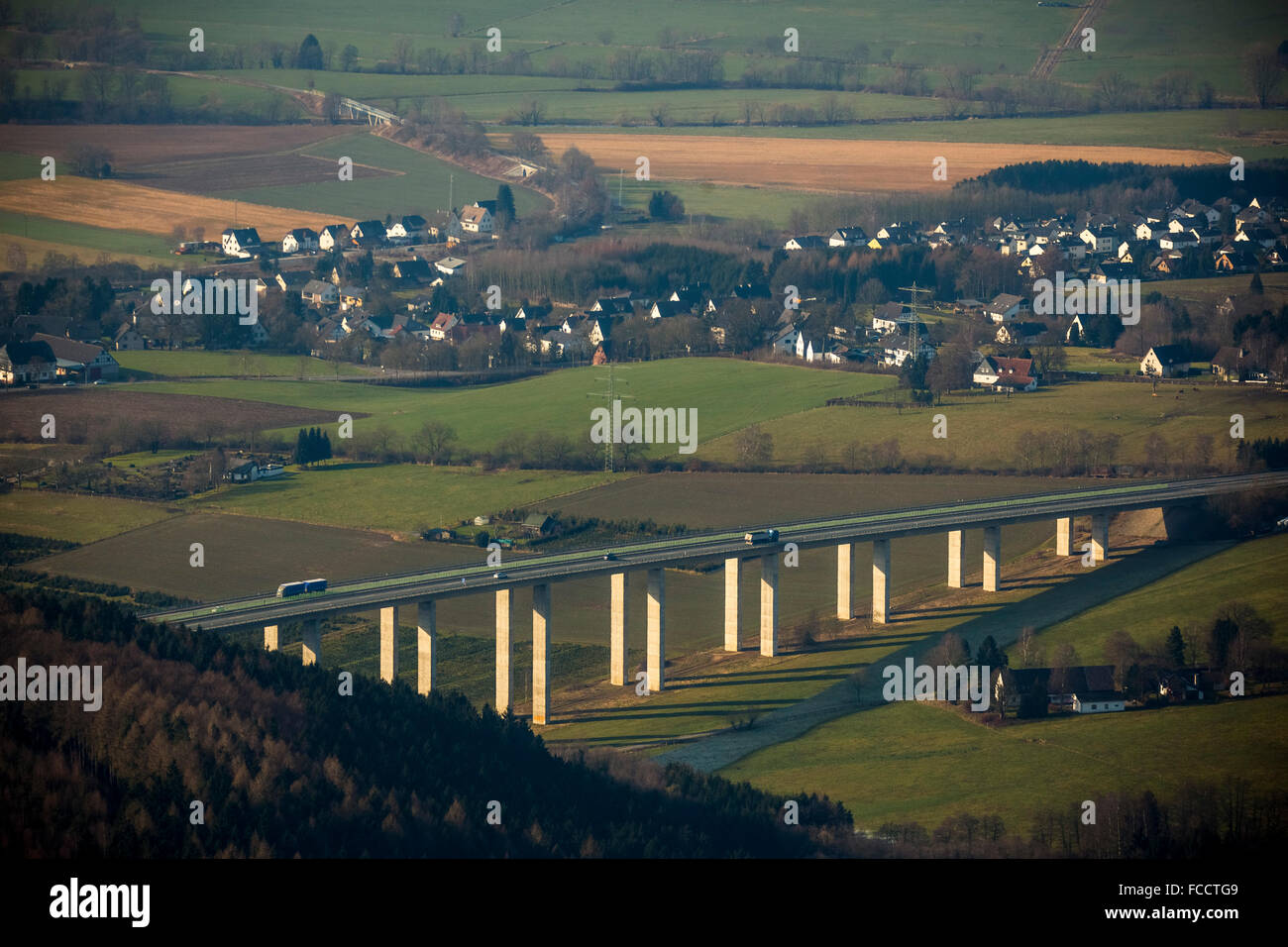 Aerial view, highway A46 bridge Langenbruch Meschede-Stockhausen ...