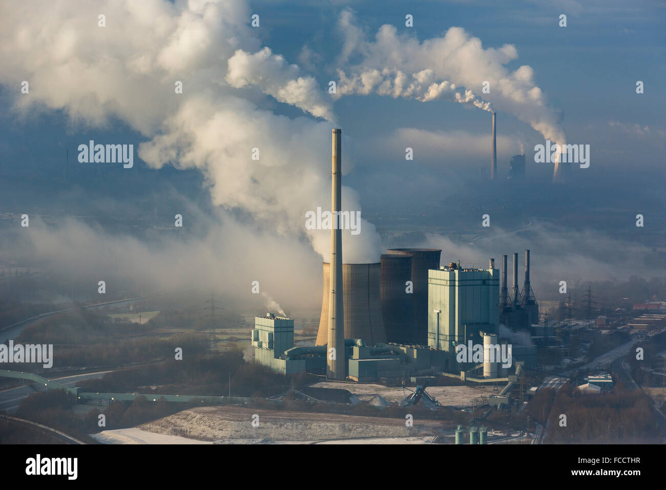 Aerial view, RWE Power Gersteinwerk, coal power plant in the winter ...
