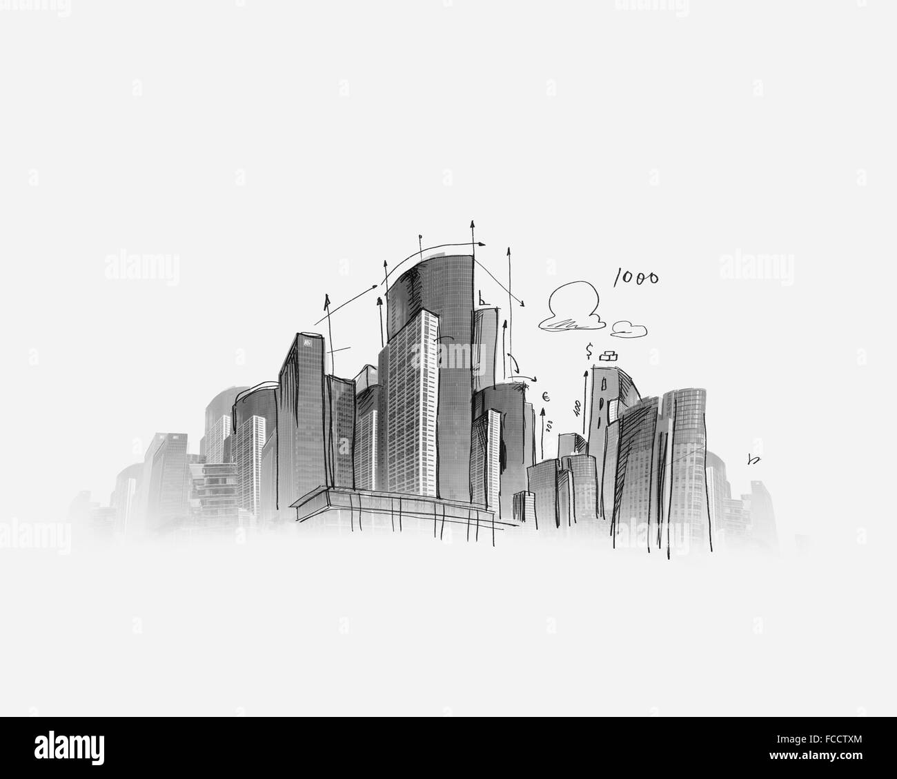 Background image with model sketch of modern city Stock Photo - Alamy