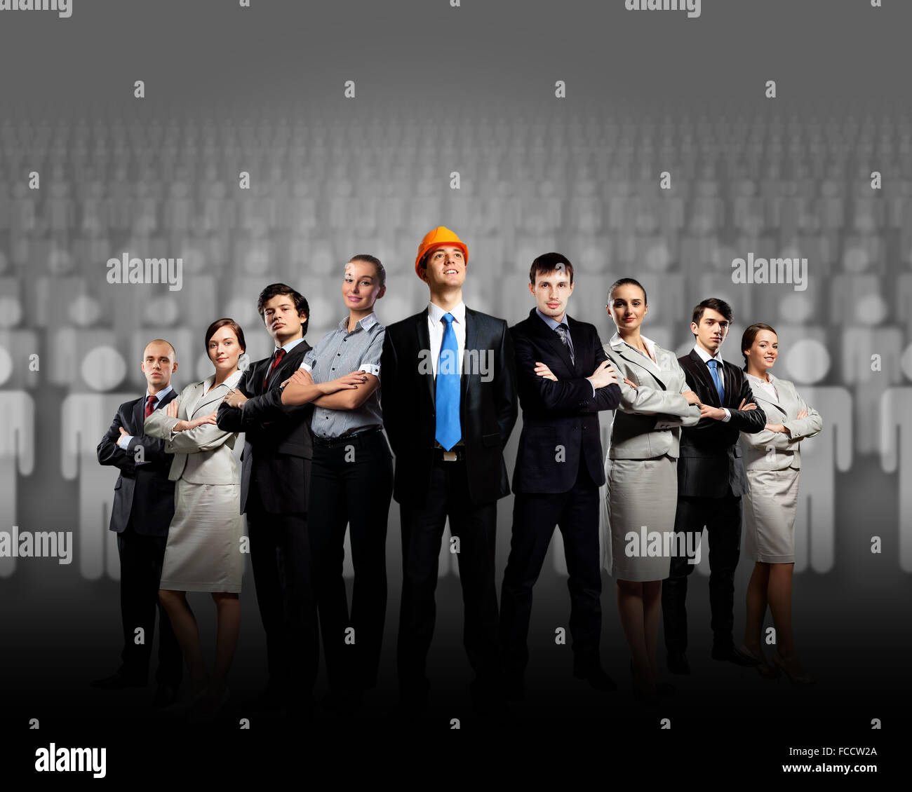 Image of business team standing in line. Cooperation and interaction ...