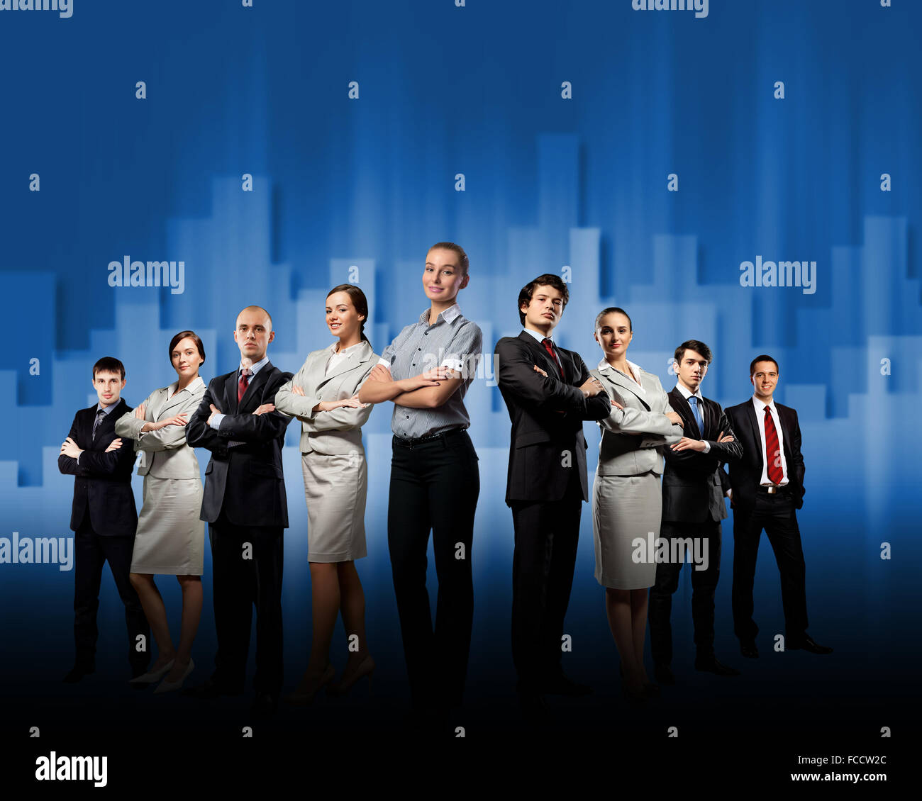 Image of business team standing in line. Cooperation and interaction ...
