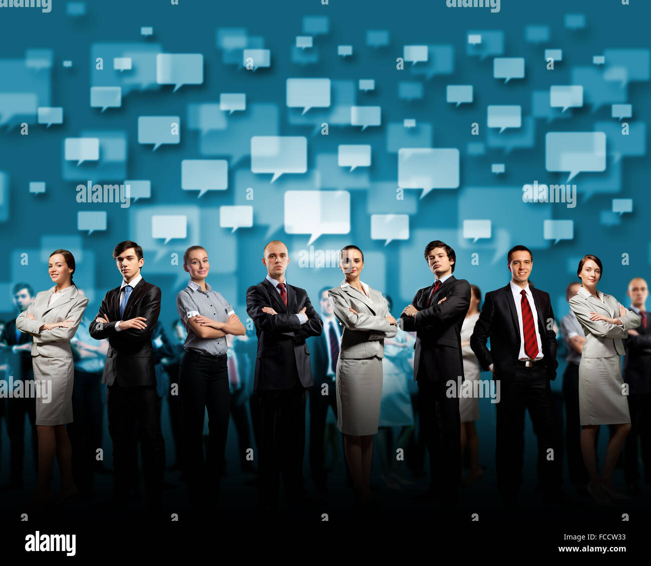 Image of business team standing in line. Cooperation and interaction ...
