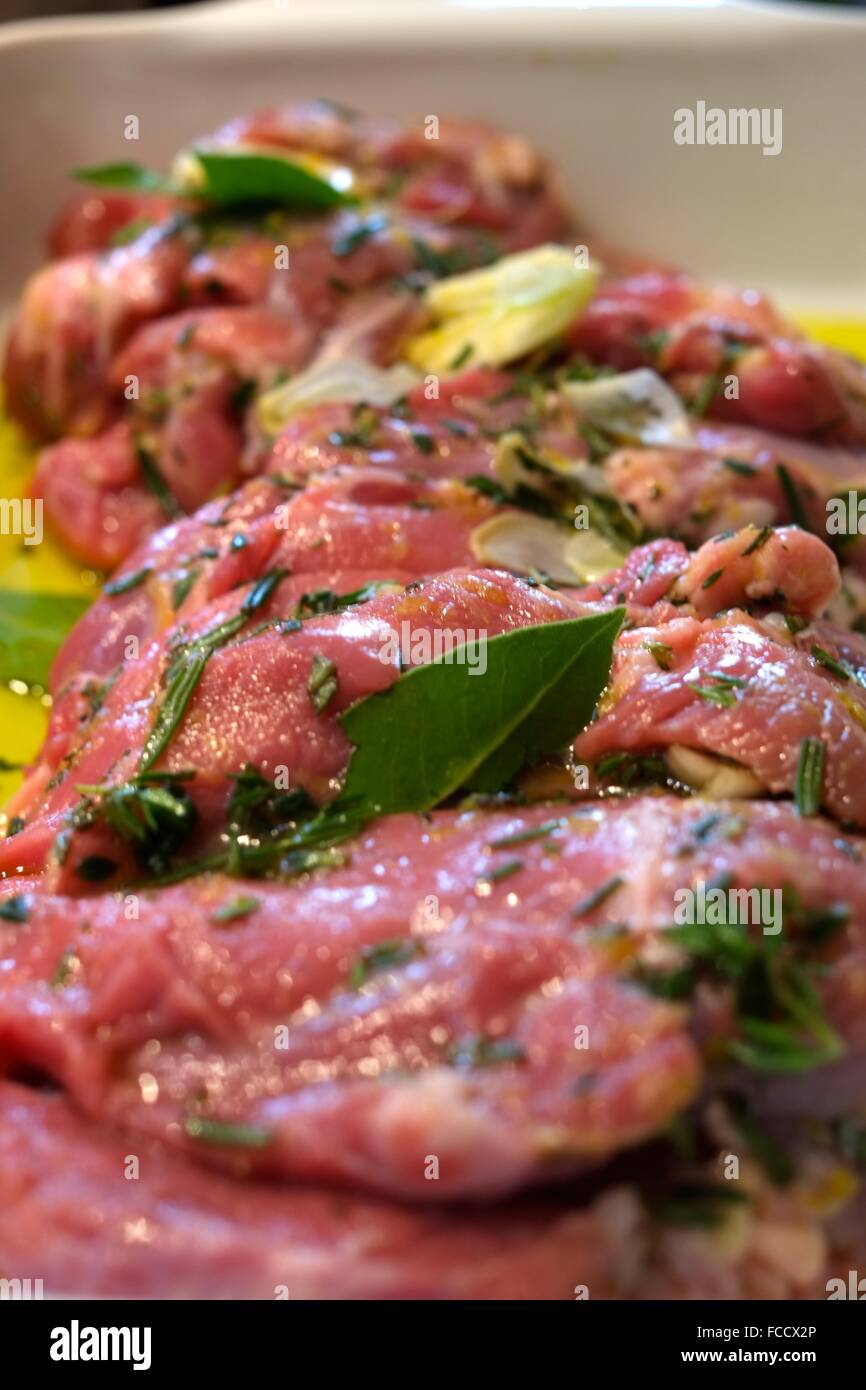 Marinated Meat With Herbs Stock Photo - Alamy