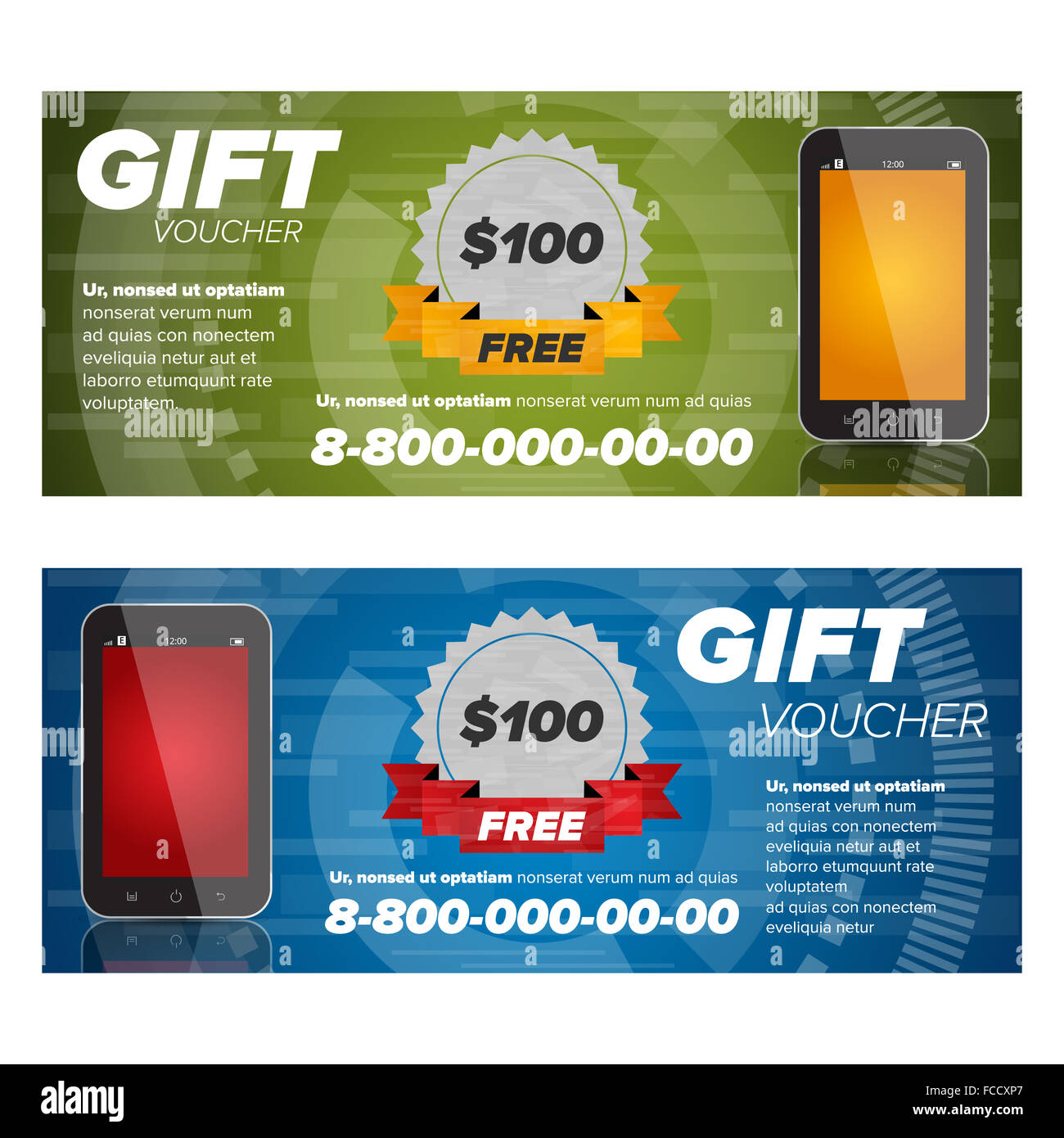 Gift voucher design with mobile phone image Stock Photo - Alamy