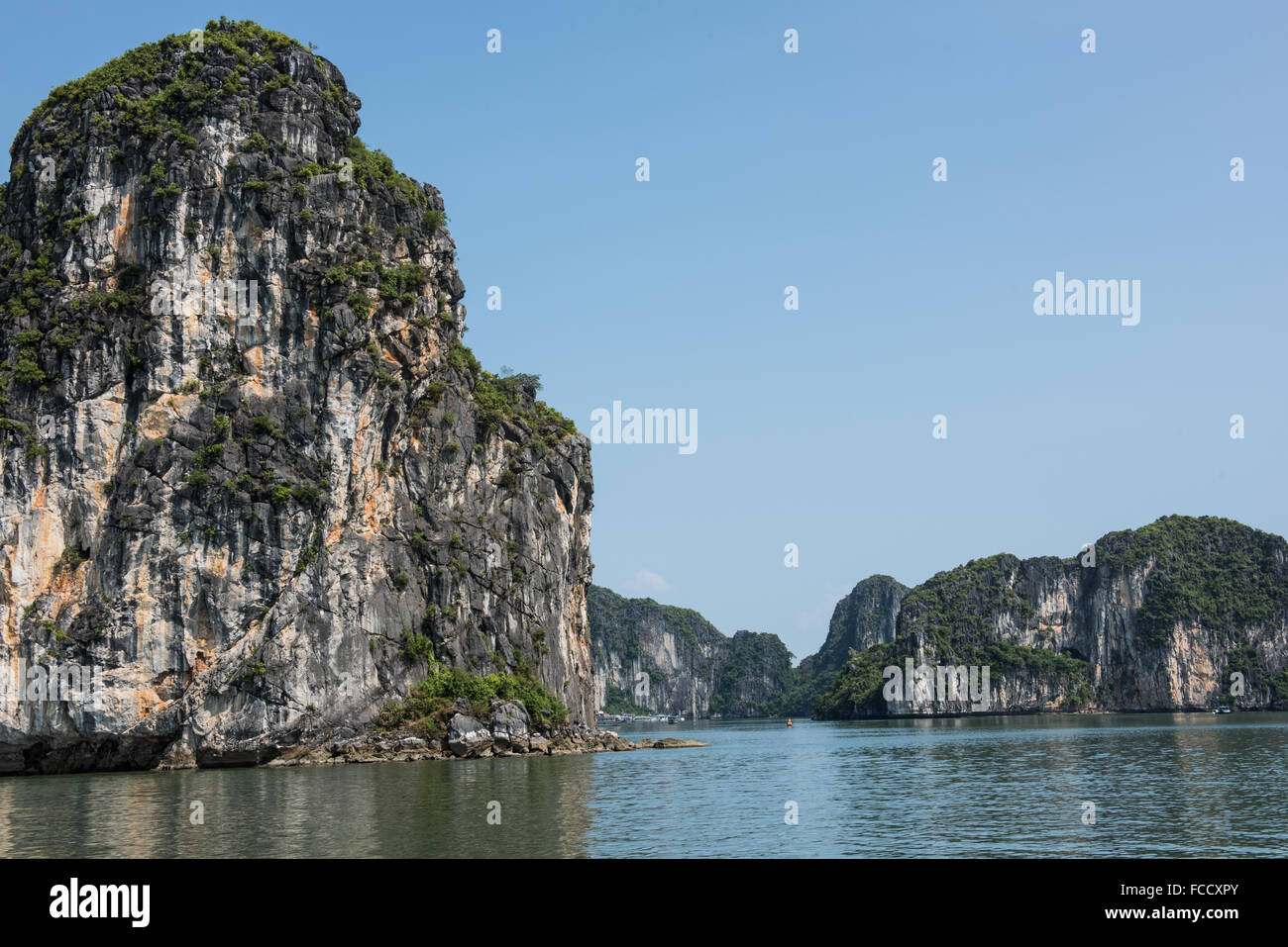 View of the Ha Long Bay limestone karst mountains in Vietnam. Thousands ...