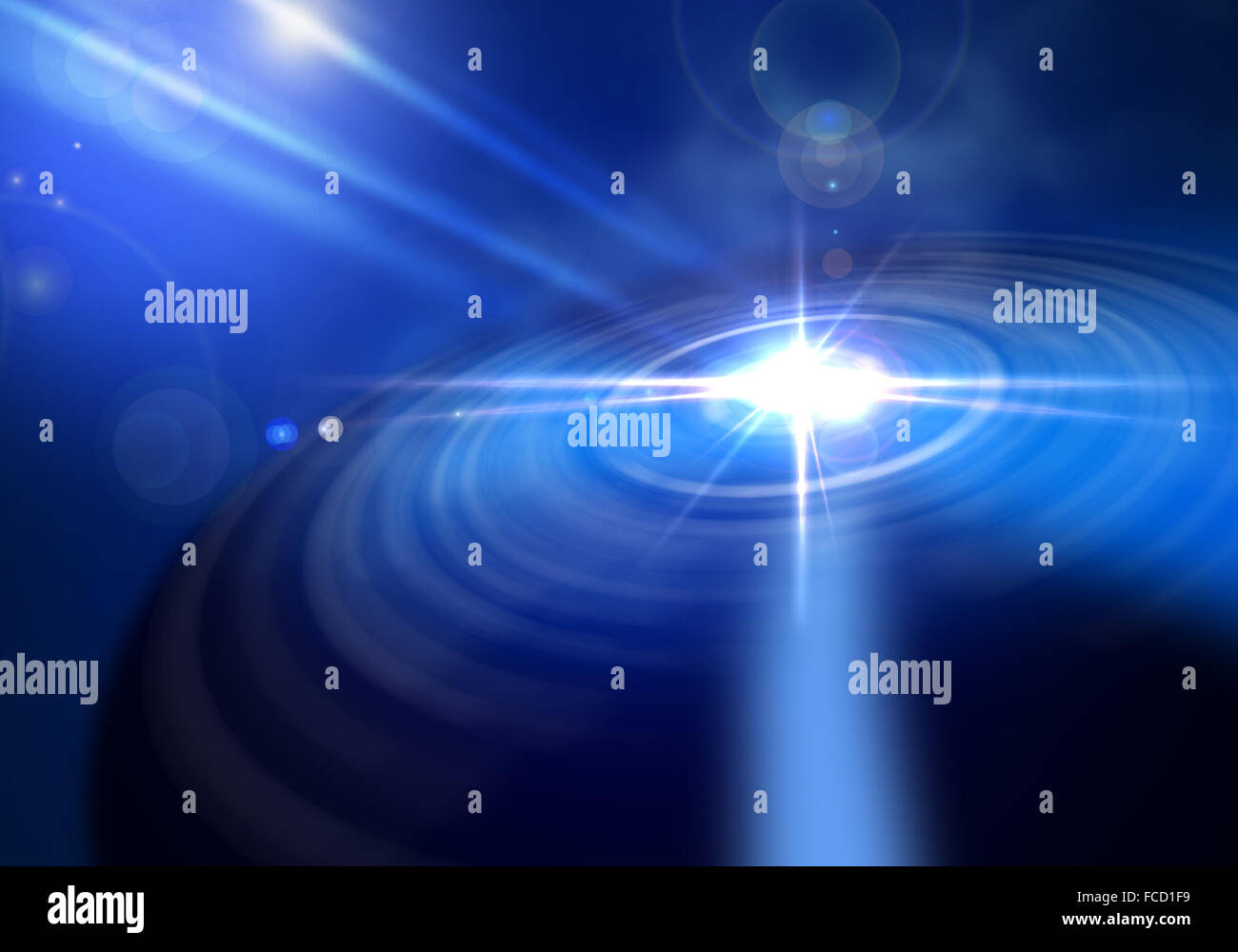 Lights and beams of sun rising above planet Stock Photo - Alamy