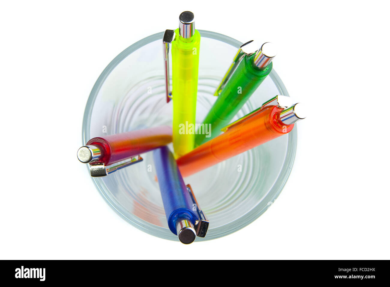 Multi-colored pens in a glass Stock Photo - Alamy