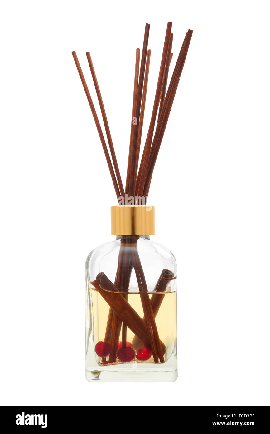 Oil filled reed diffuser air freshener on white background Stock Photo ...