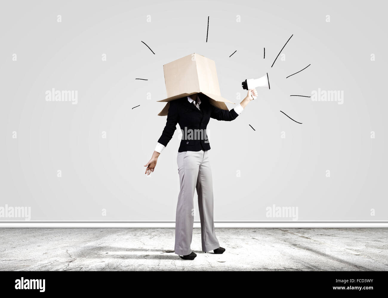 Standing holding communication megaphone authority hi-res stock ...