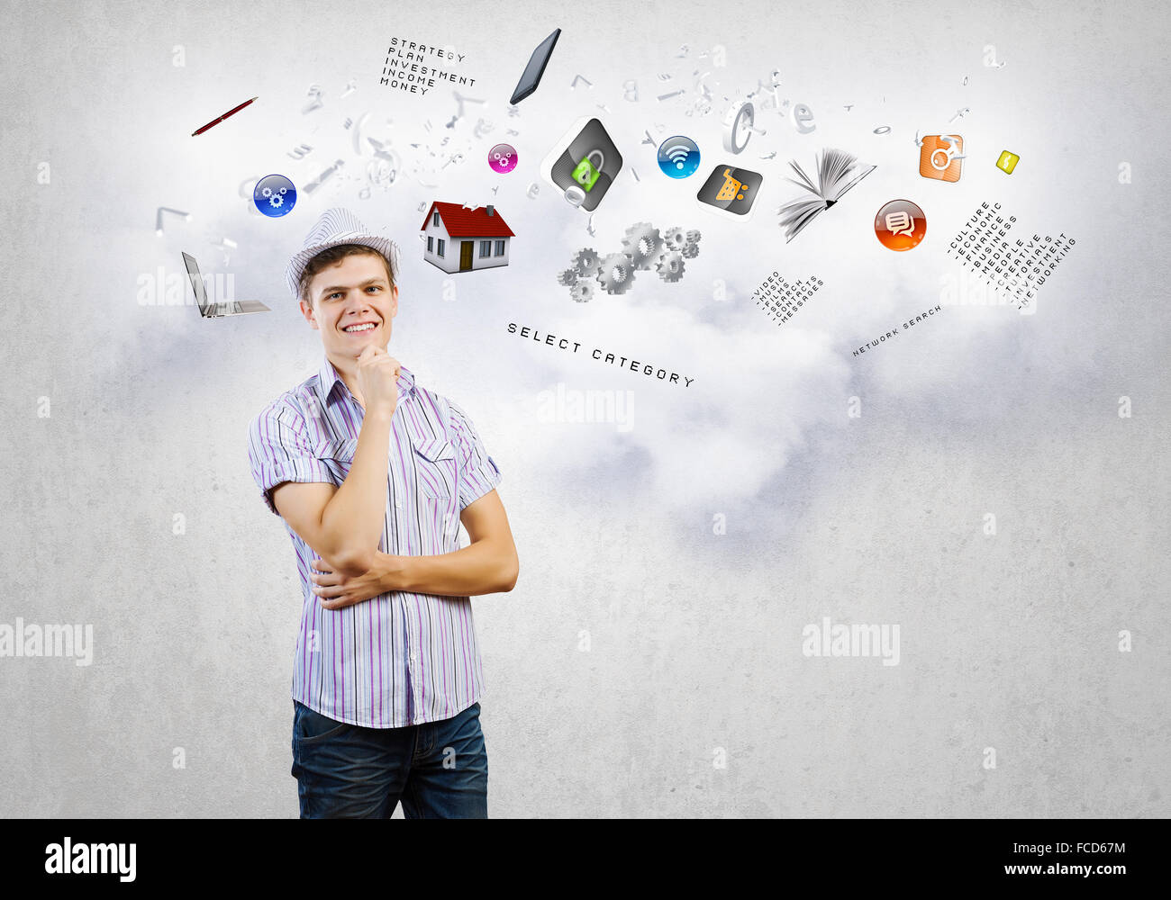 Young man in casual dreaming about future Stock Photo - Alamy