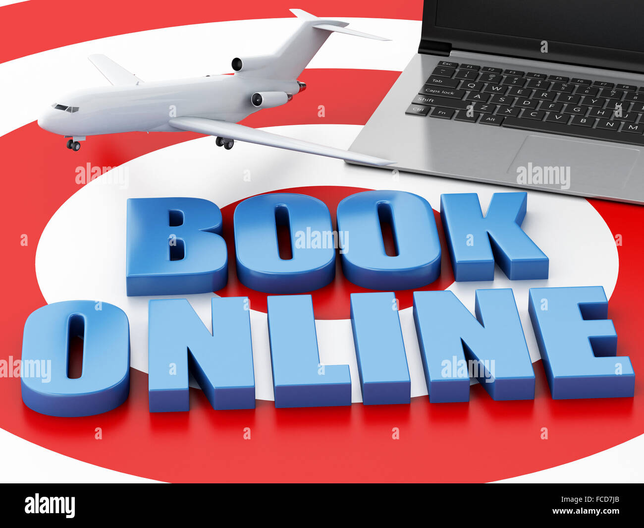 3d renderer illustration. Online booking concept. Laptop pc and ...