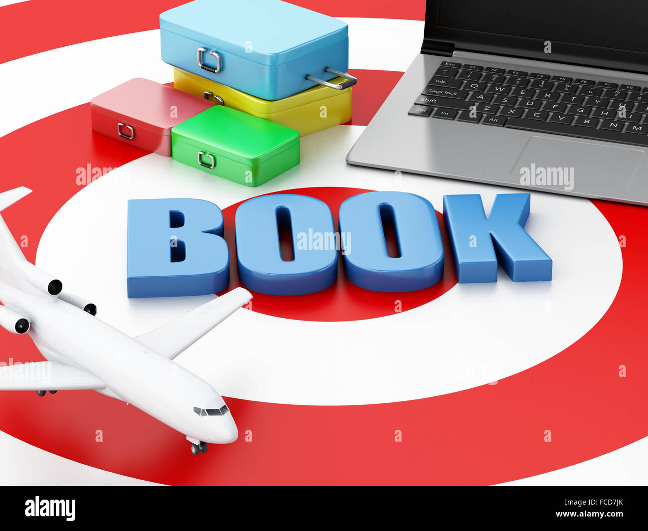 3d renderer illustration. Online booking concept. Laptop pc and ...