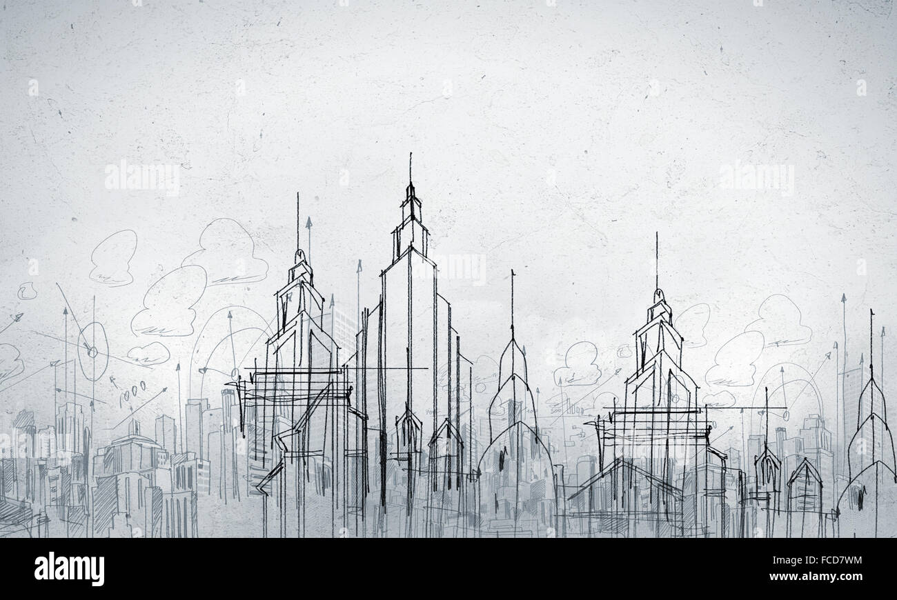 Background image with urban construction sketch on white background ...