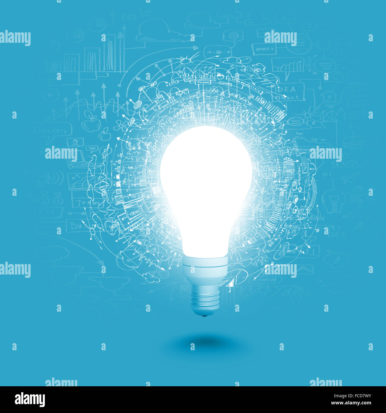 Conceptual image of electric bulb against blue background Stock Photo ...