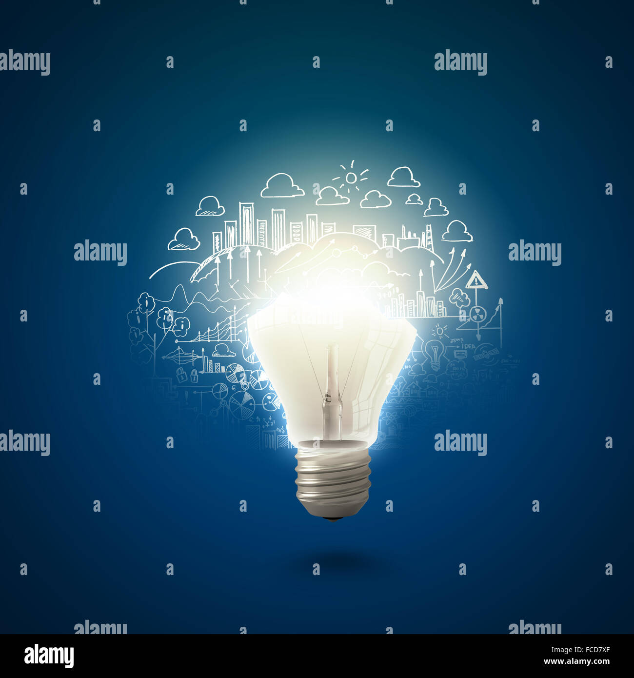 Conceptual image of electric bulb against blue background Stock Photo ...