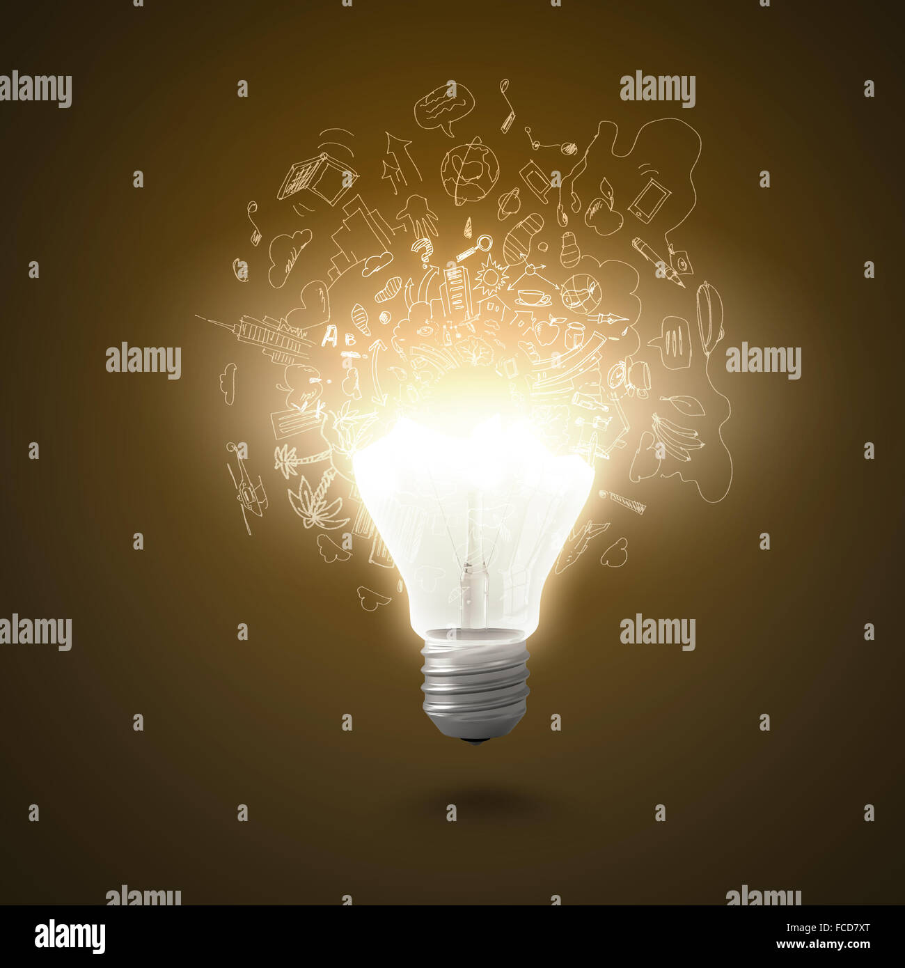 Conceptual image of electric bulb against yellow background Stock Photo ...
