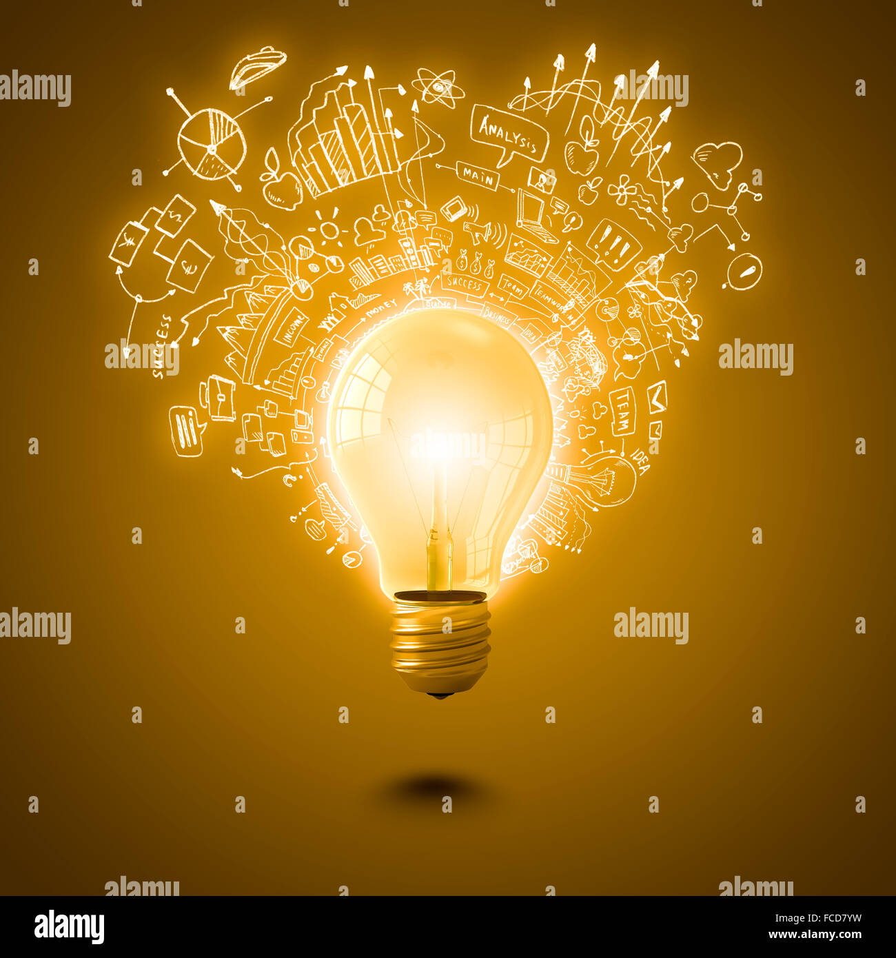 Conceptual image of electric bulb against yellow background Stock Photo ...