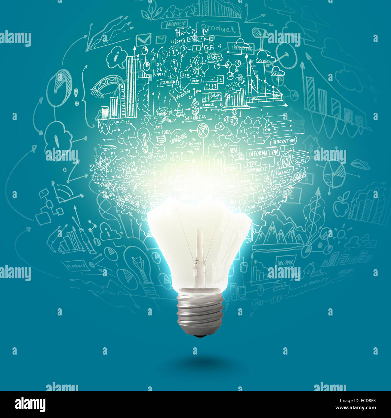 Conceptual image of electric bulb against blue background Stock Photo ...