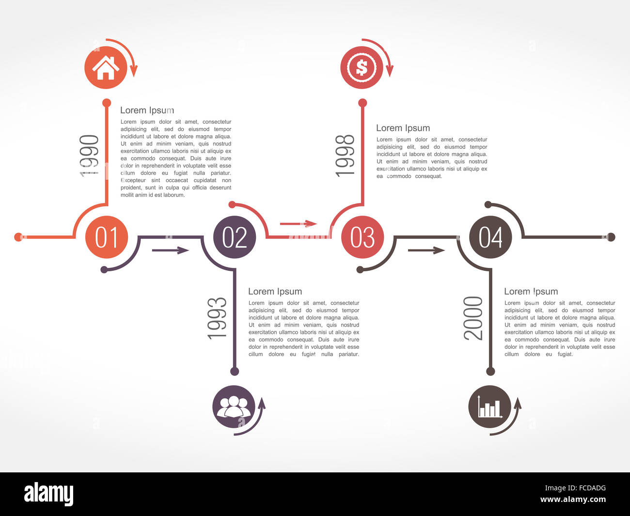 Horizontal timeline design template with numbers, icons, dates and ...