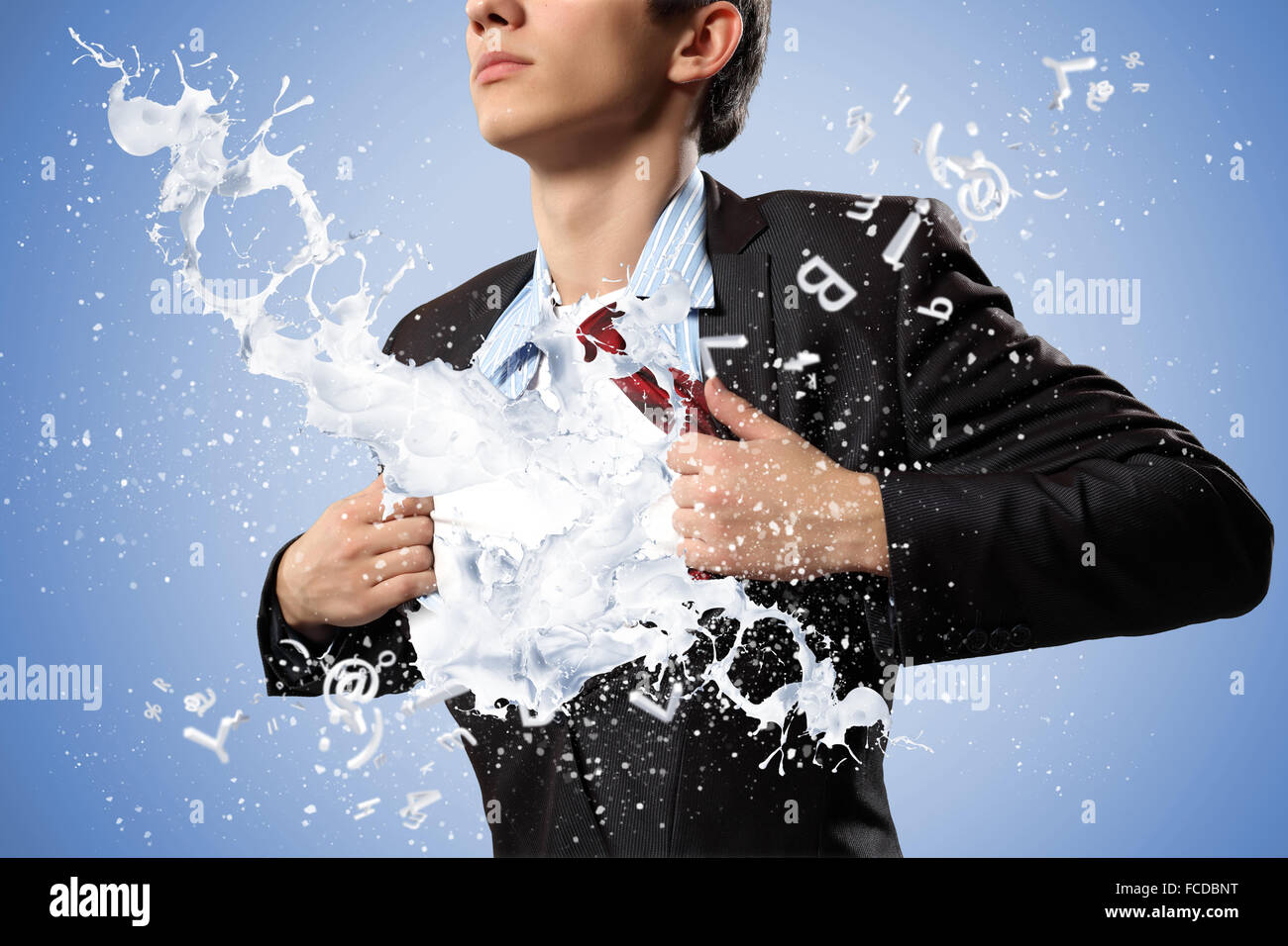 Businessman in suit tearing his shirt on chest Stock Photo - Alamy