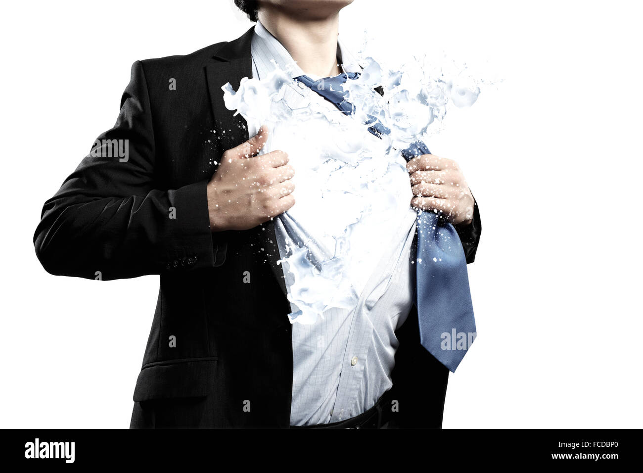 Businessman in suit tearing his shirt on chest Stock Photo - Alamy