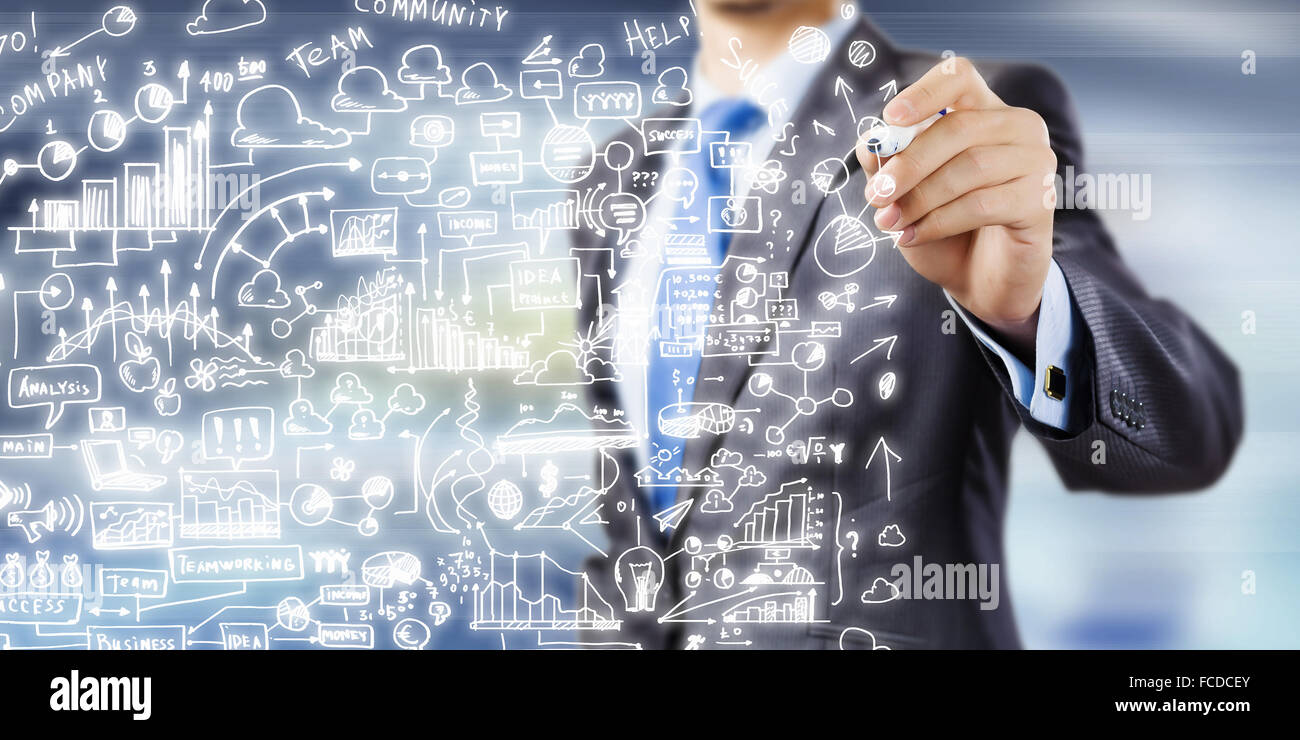 Close up of businessman drawing business strategy plan Stock Photo - Alamy