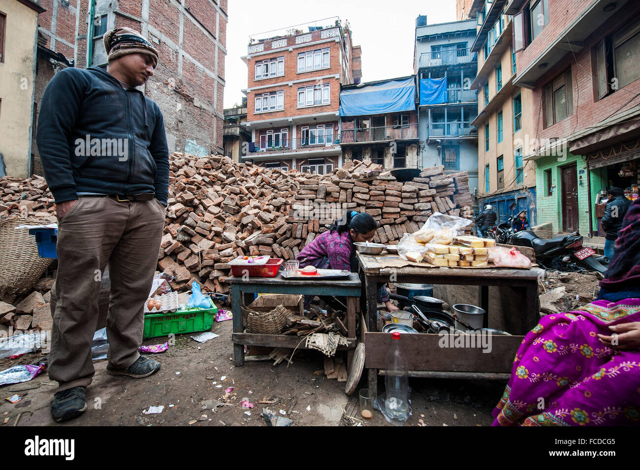 Nepal, Kathmandu, one year after the earthquake, Thamel area Stock ...
