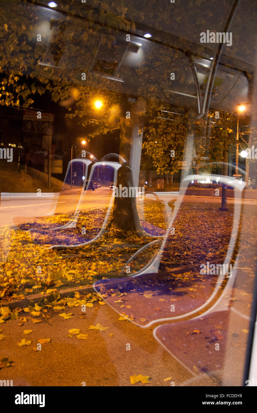 Reflection in bus window in hi-res stock photography and images - Alamy