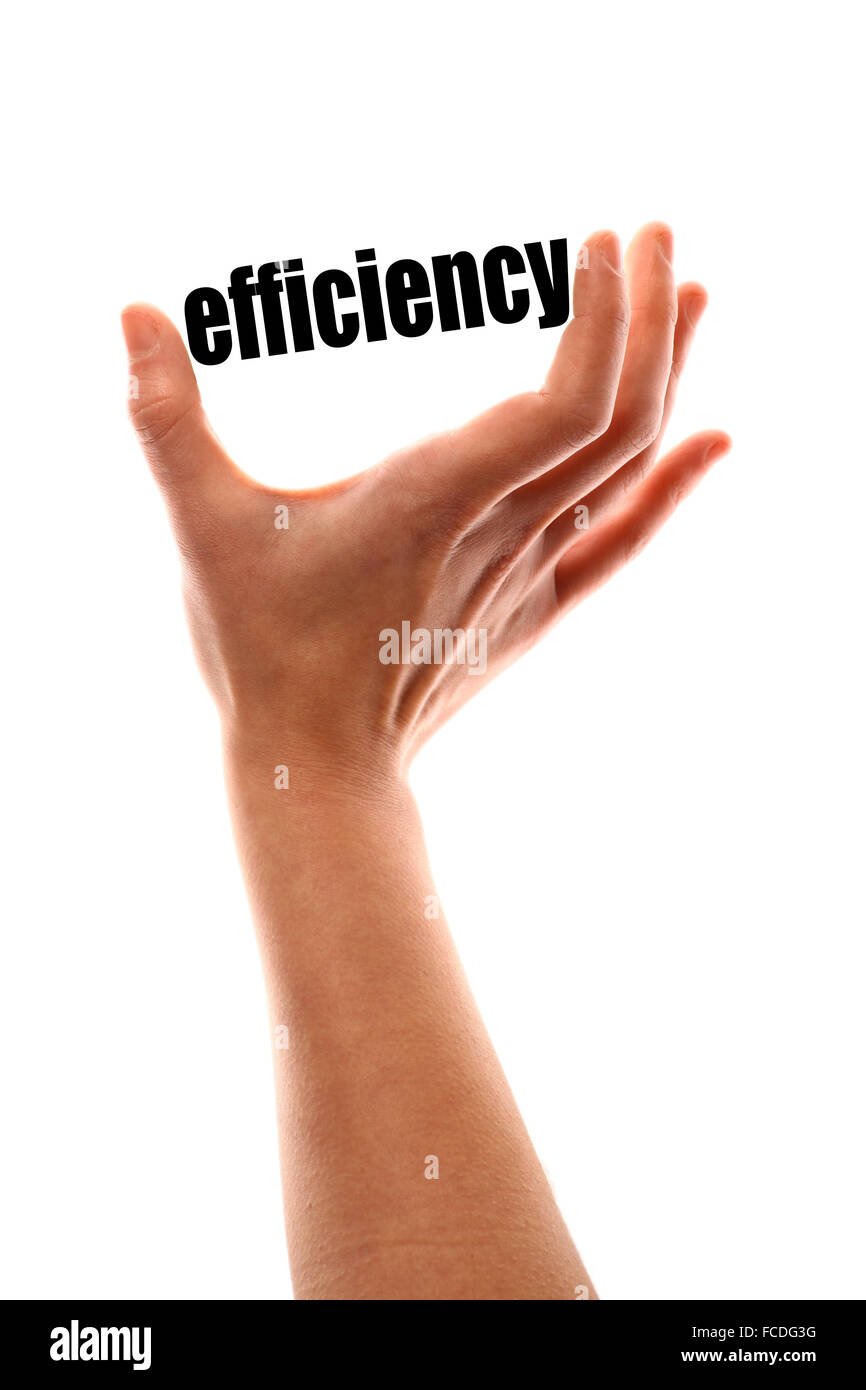 Color vertical shot of a of a hand squeezing the word "efficiency Stock ...
