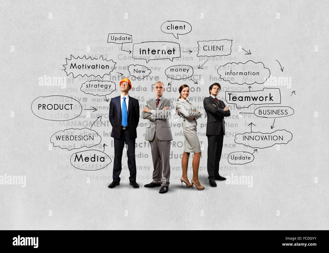 Business people of different professions standing on palm Stock Photo ...