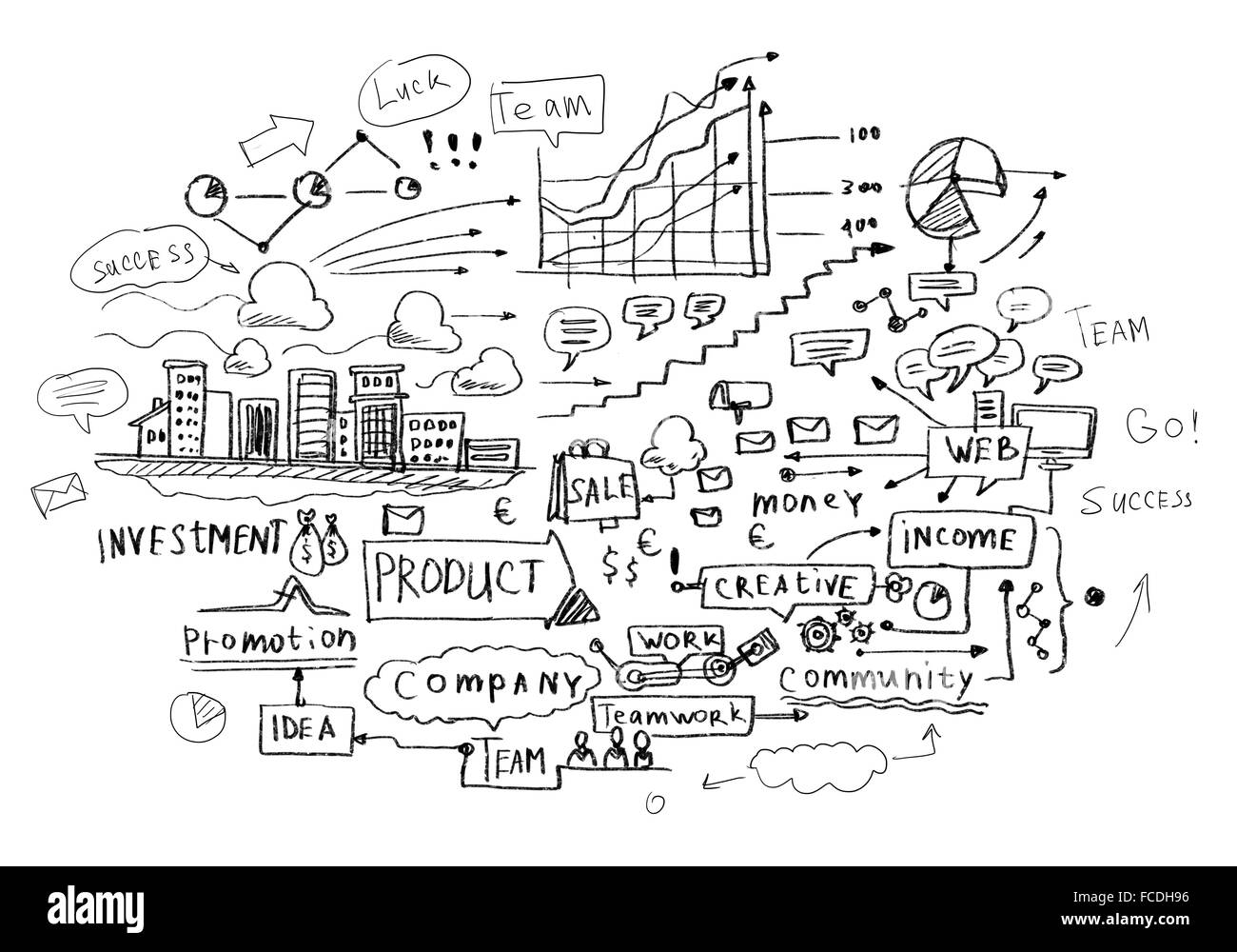 Background image with business sketches on white backdrop Stock Photo ...