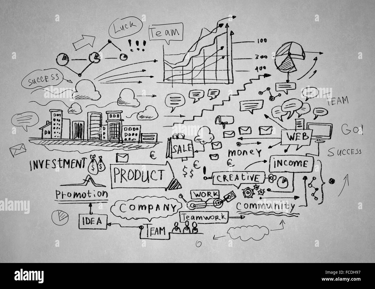 Background image with business sketches on white backdrop Stock Photo ...