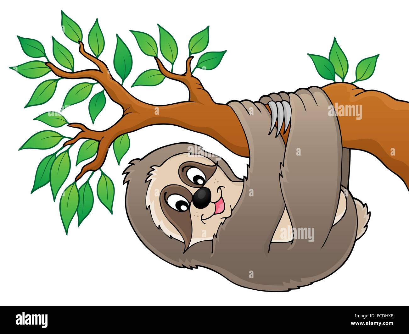 Sloth on branch theme image 1 - picture illustration Stock Photo - Alamy