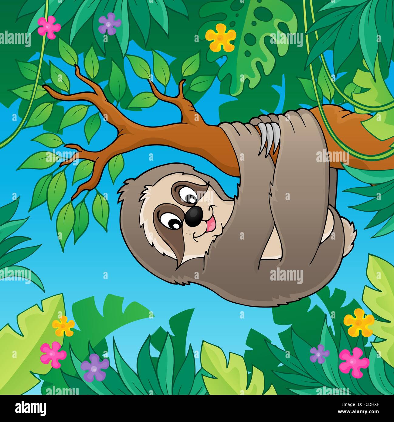 Sloth on branch theme image 2 - picture illustration Stock Photo - Alamy