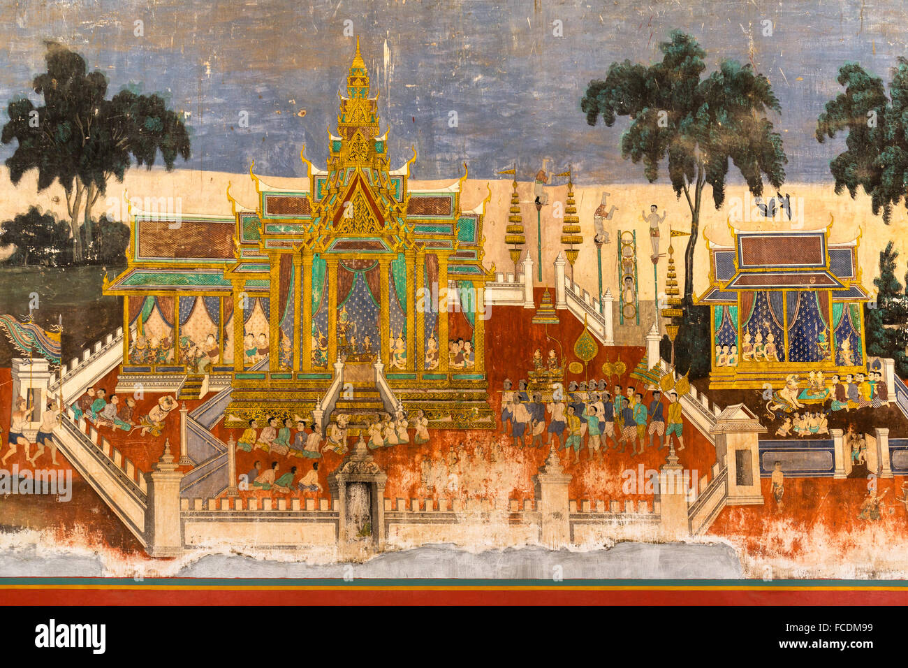 Mural from the Ramayana epic, mural, Silver Pagoda, Royal Palace, Phnom ...
