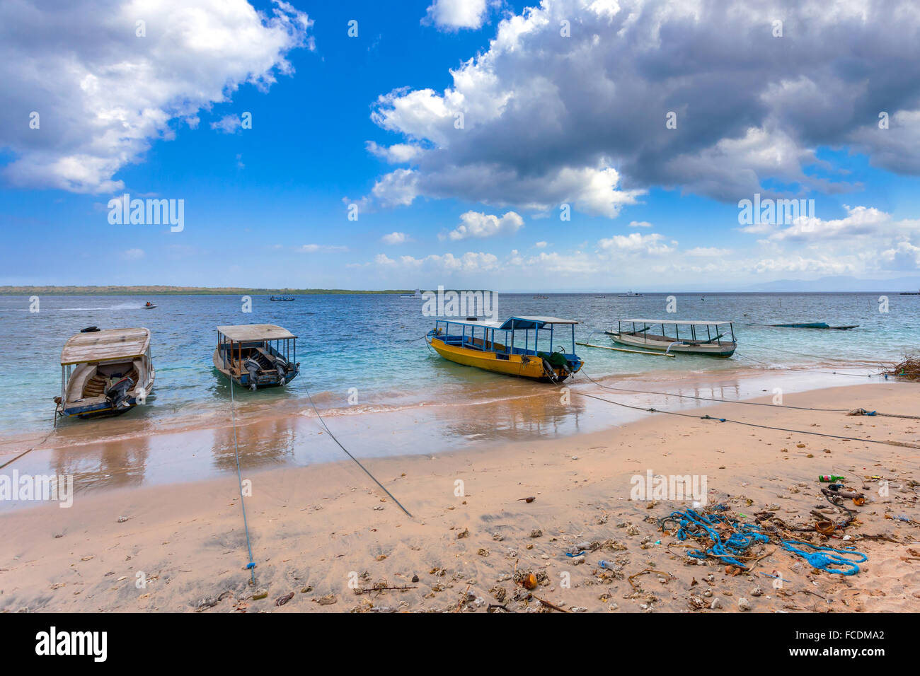 dream sand beach with boat, Bali Indonesia, Nusa Penida island with ...