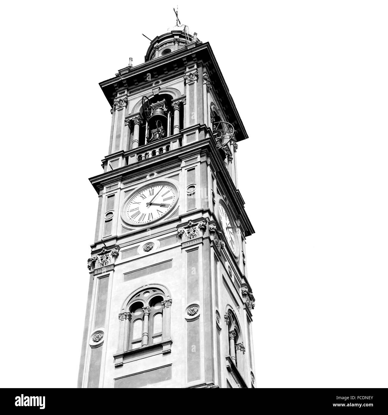 ancien clock tower in italy europe old stone and bell Stock Photo - Alamy