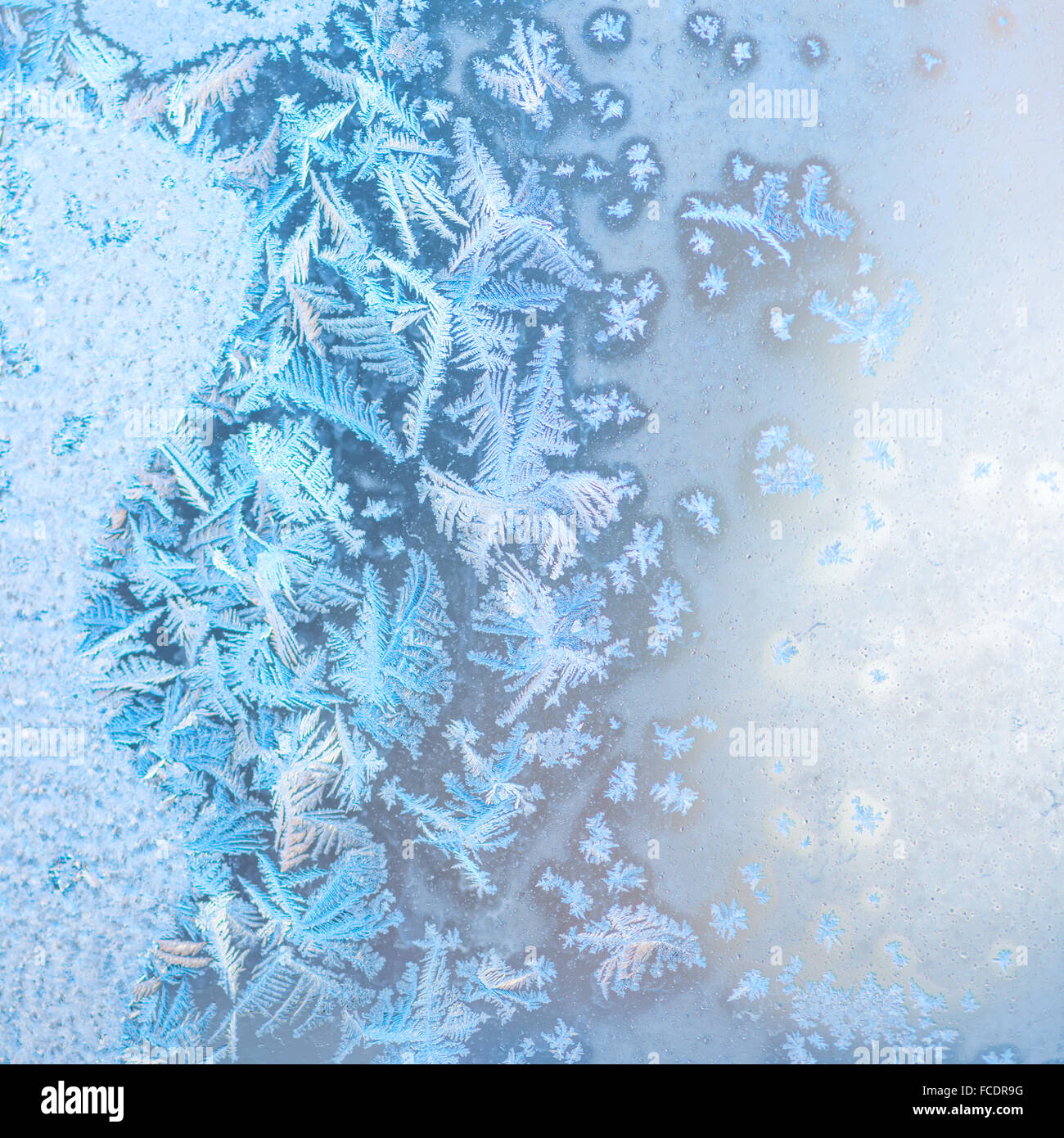abstract winter frost patterns on window, festive background, close up ...