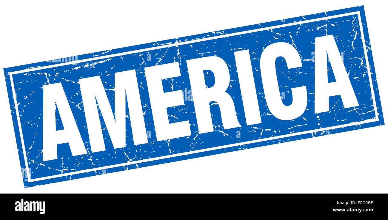 America blue square grunge vintage isolated stamp Stock Photo - Alamy